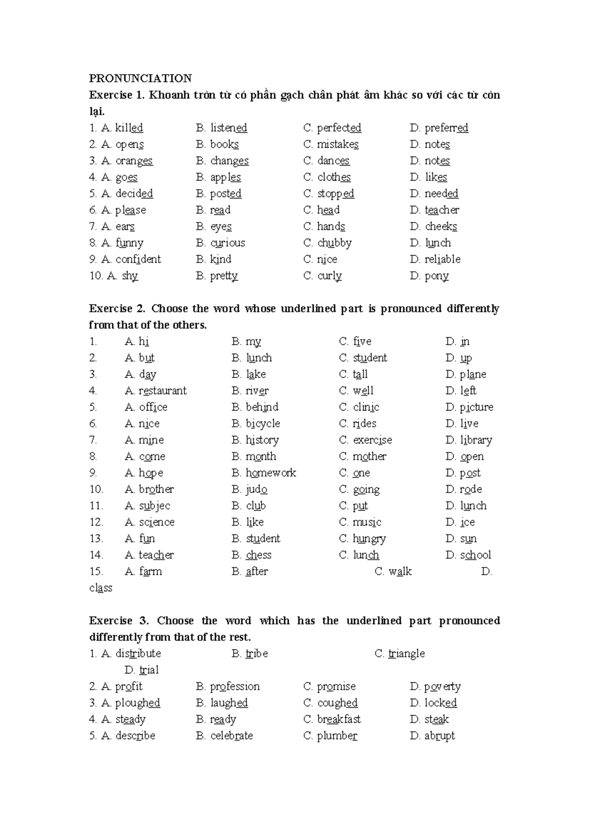 TA6 - Pronunciation Exercises and Word Forms for Grade 6 - Studocu