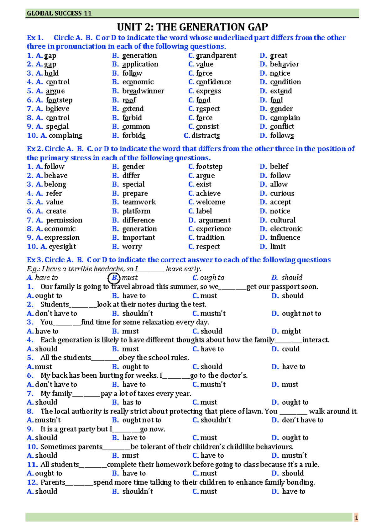 Unit 2 - BTBT GS - 12334: The Generation Gap Exercises and Insights ...