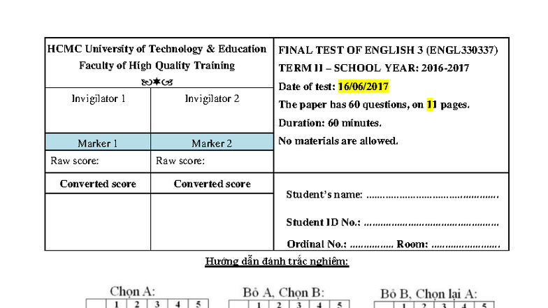 FINAL TEST OF ENGLISH 3 (ENGL330337) - ANSWER KEY - Studocu