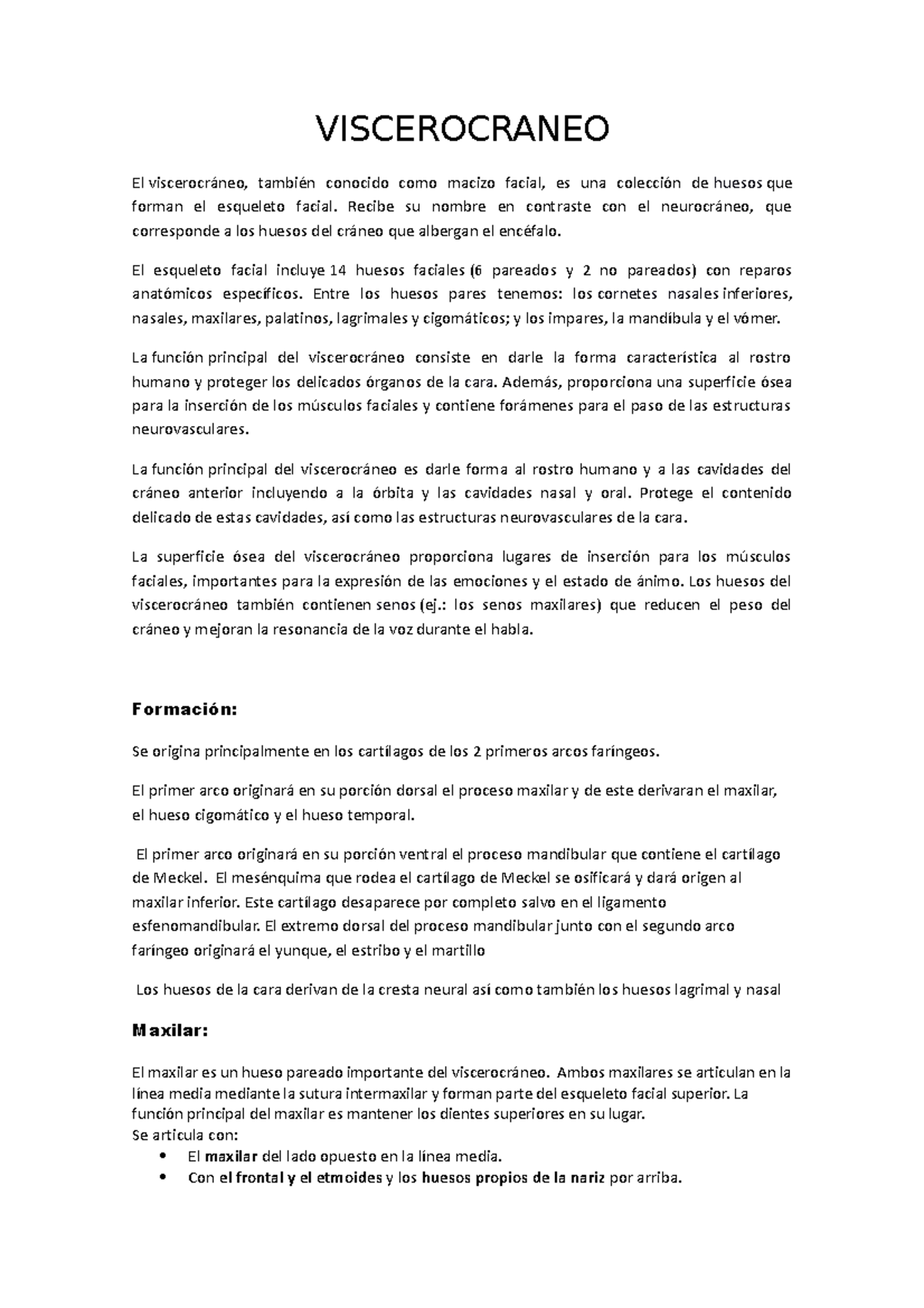 Viscerocráneo: Anatomía y Funciones del Esqueleto Facial - Studocu