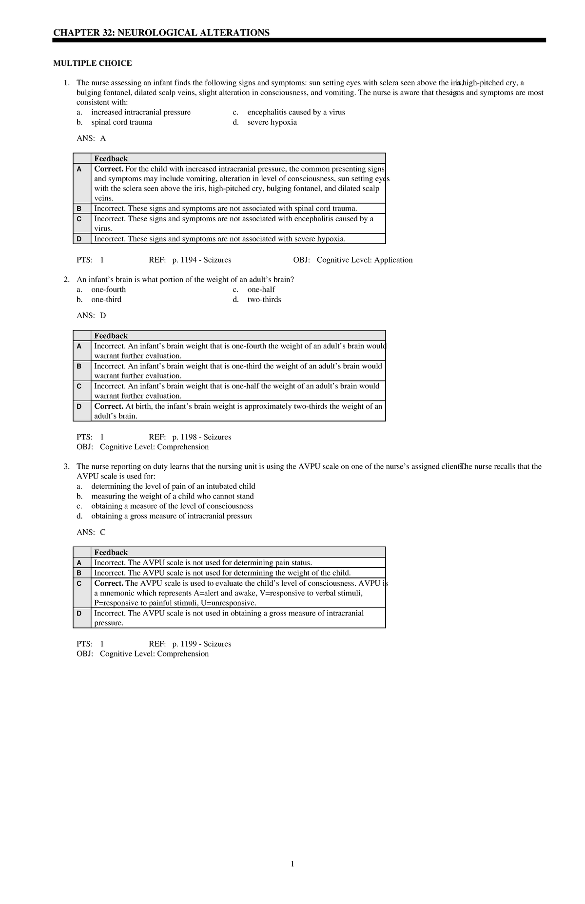 Chapter 32: Neurological Alterations - Key Concepts and Review ...