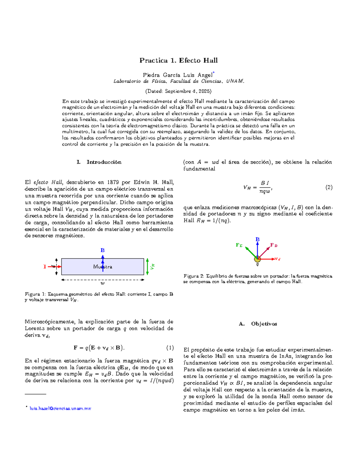Práctica 1: Estudio Experimental del Efecto Hall en InAs - UNAM - Studocu