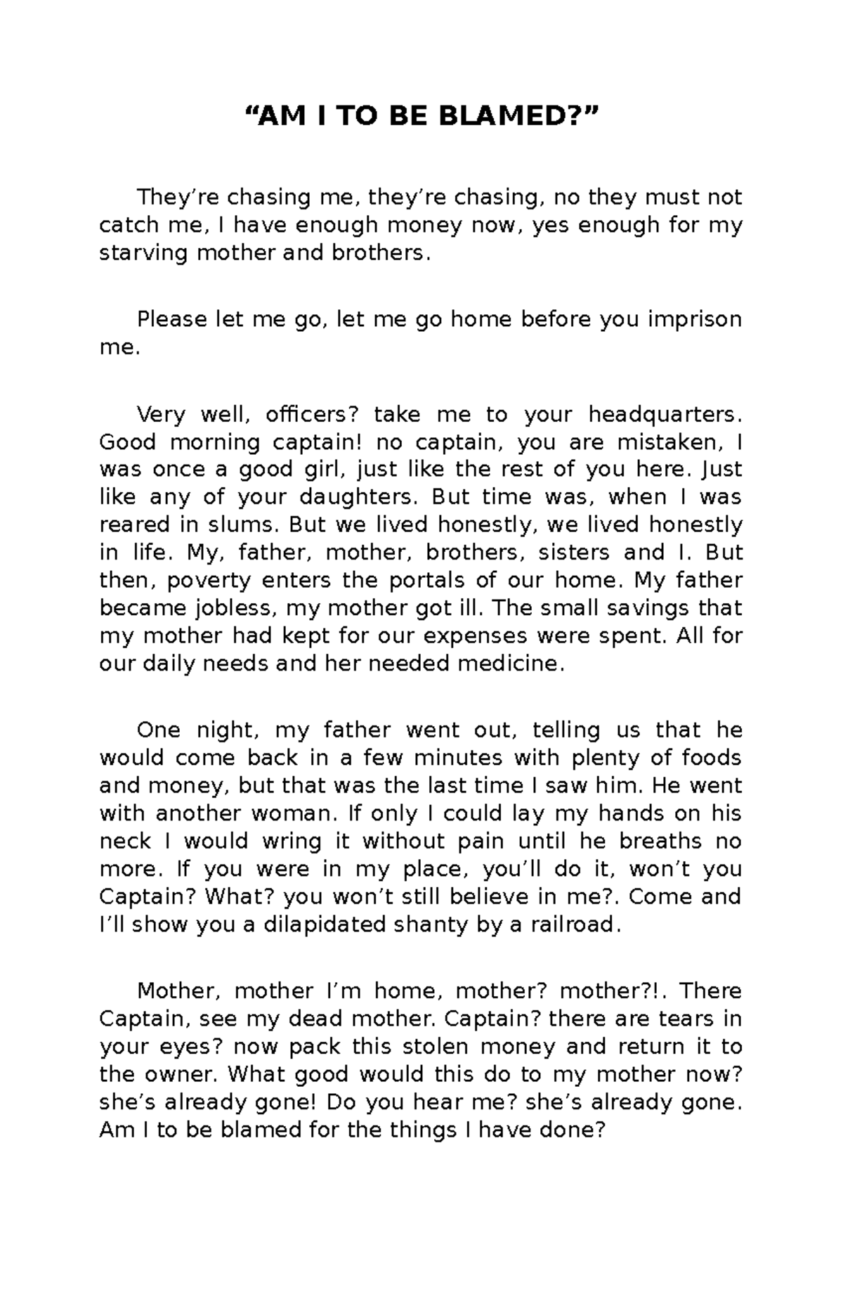 Am I to be Blamed? - Declamation Study Notes - Studocu