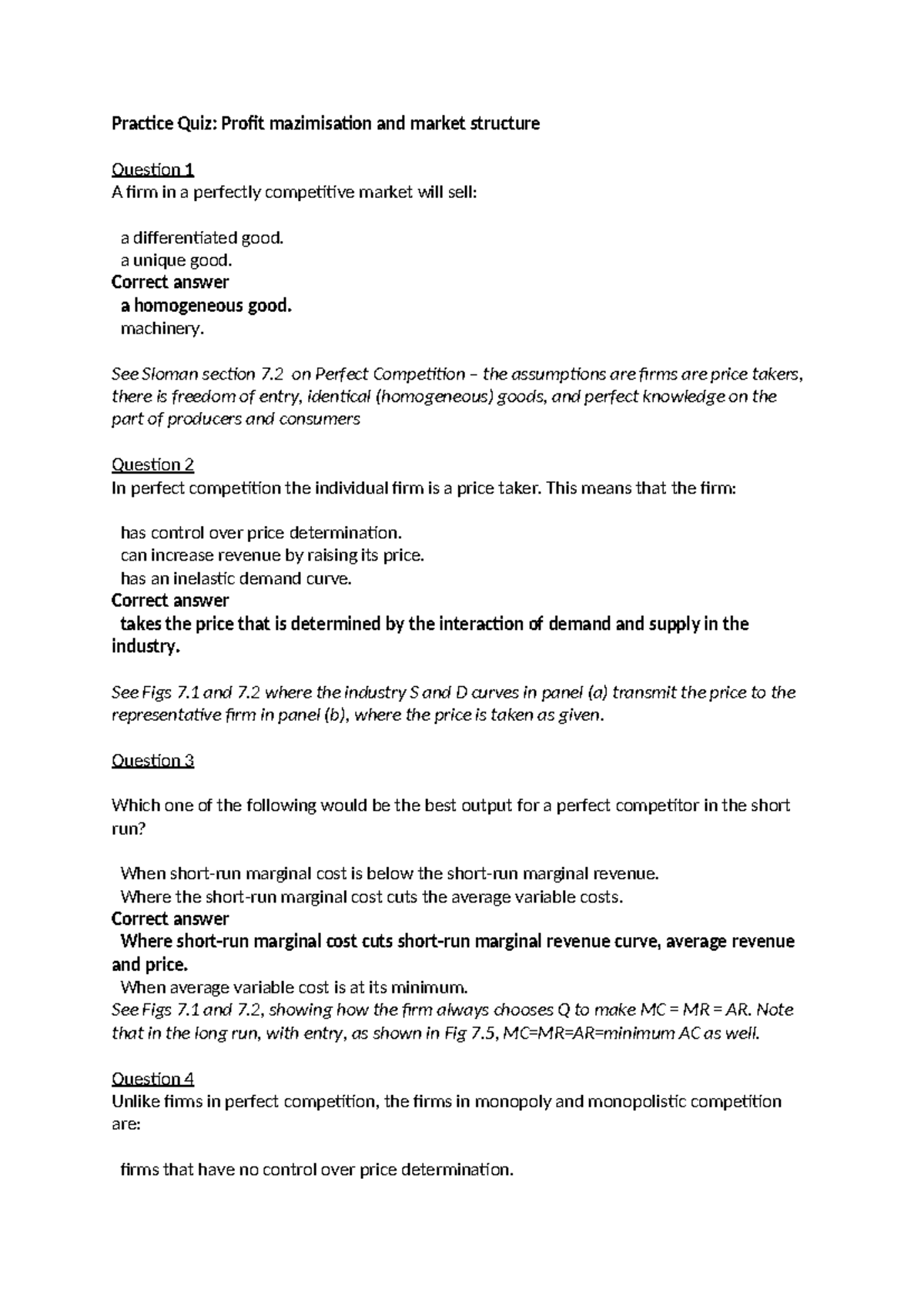 Practice Quiz: Profit Maximization & Market Structure (ECO101) - Studocu