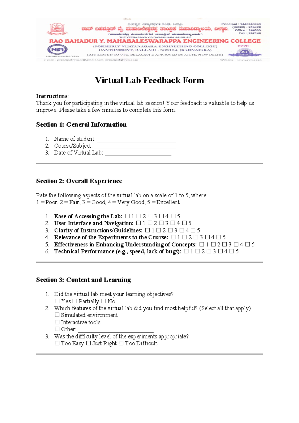 Virtual Lab Feedback Form: Student Experience & Evaluation - Studocu