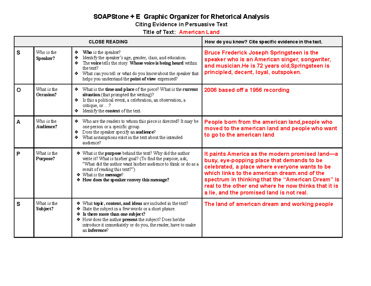 Soapstone + E Chart - SOAPStone + E Graphic Organizer for Rhetorical ...