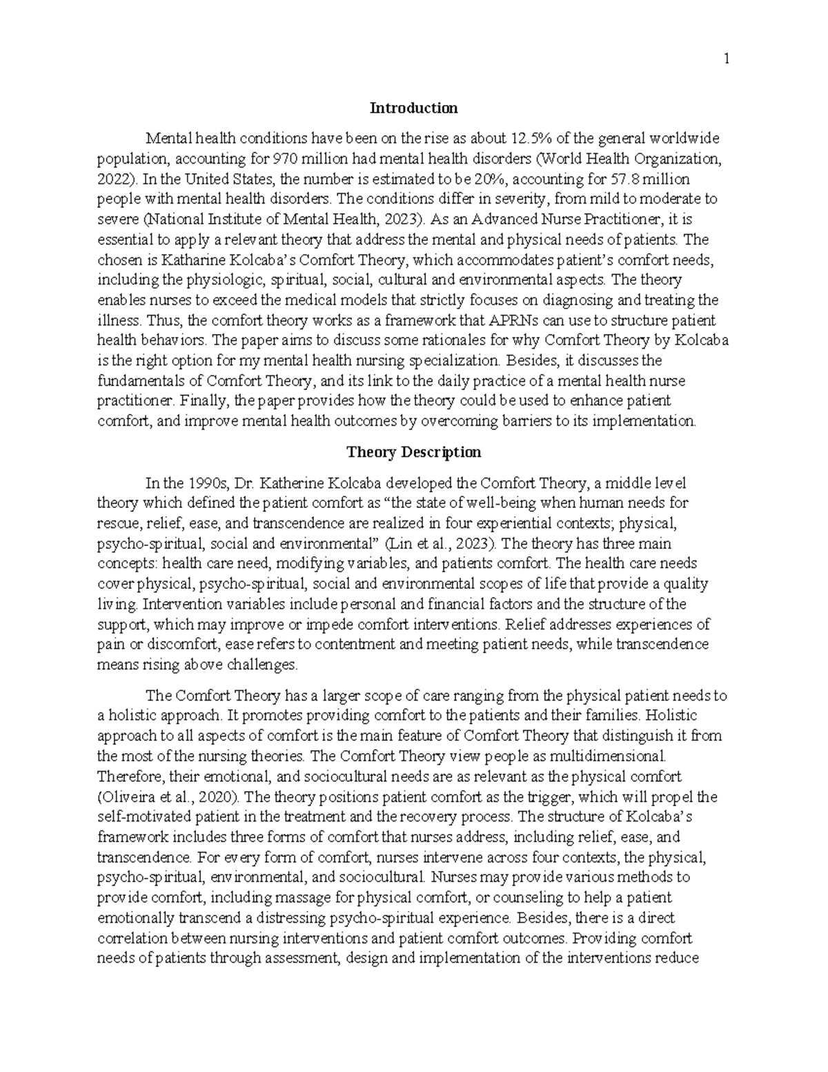 Application of Comfort Theory in Mental Health Nursing: A Framework for ...