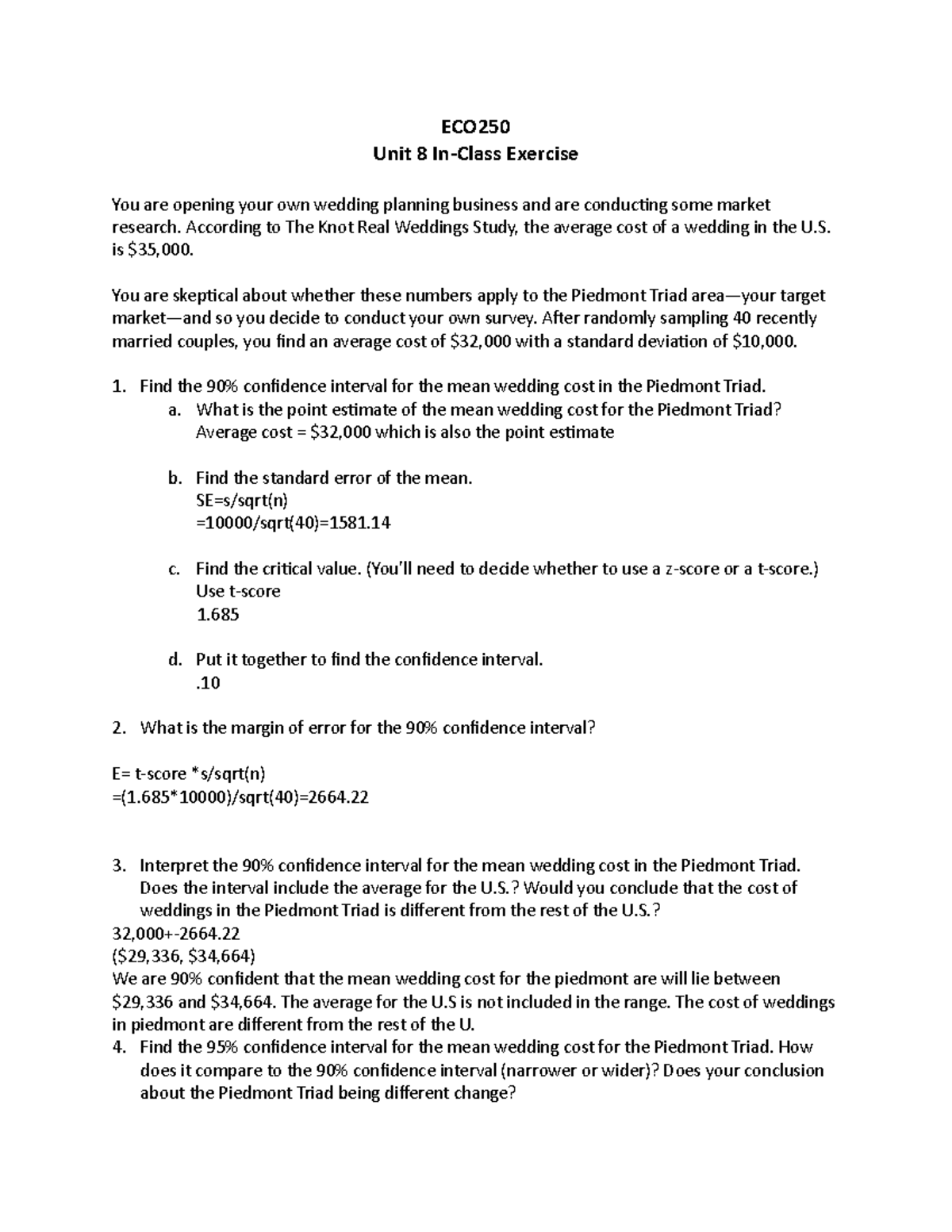 ECO250 Unit8 In-Class Exercise - ECO Unit 8 In-Class Exercise You are ...