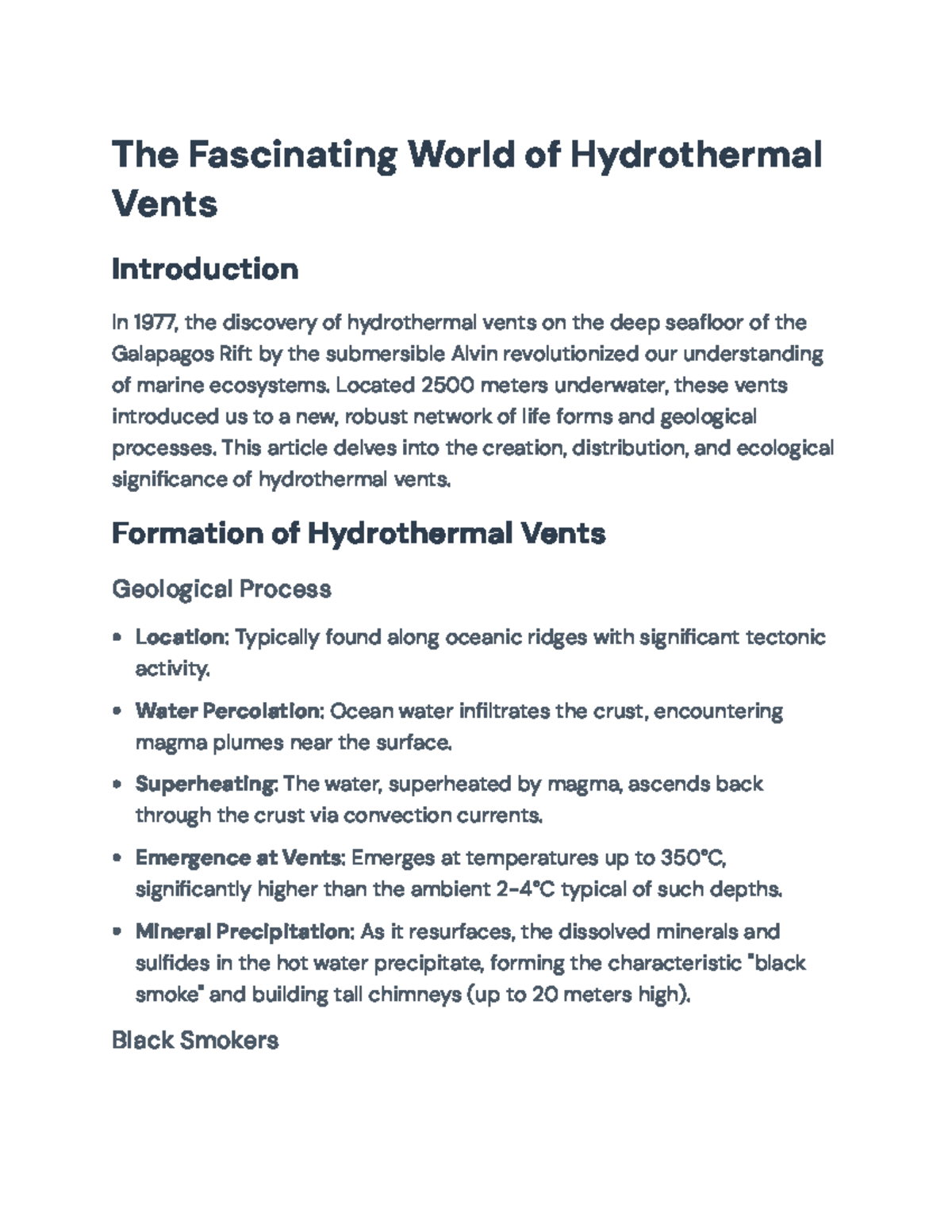Hydrothermal Vents: Formation, Ecosystems, and Global Significance ...
