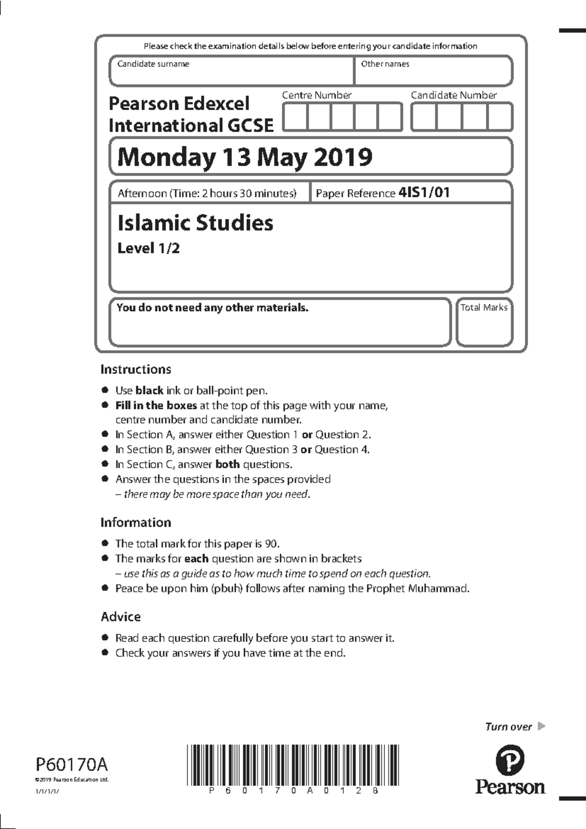 Islamic Studies IGCSE Exam Paper - June 2019 (P60170A) - Studocu