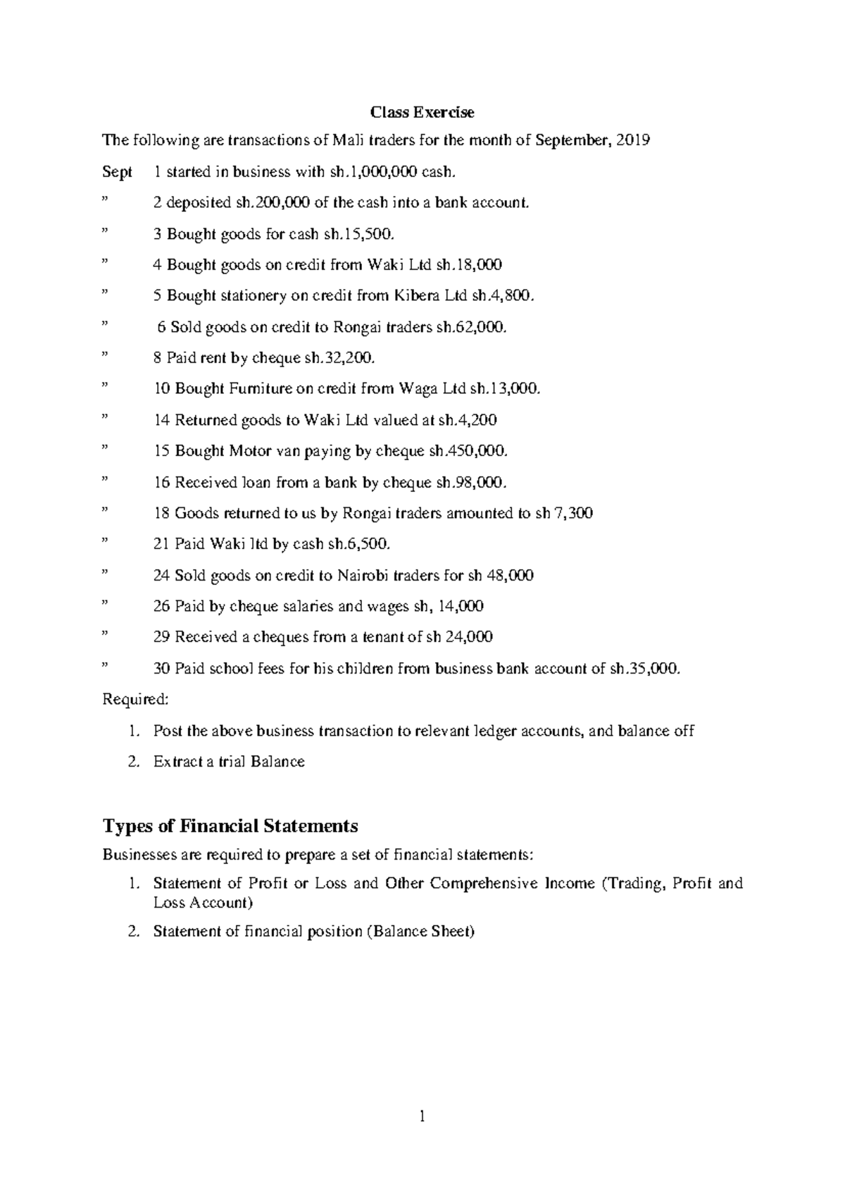 Introduction to Financial Accounting: Class Exercise & Ledger Posting ...