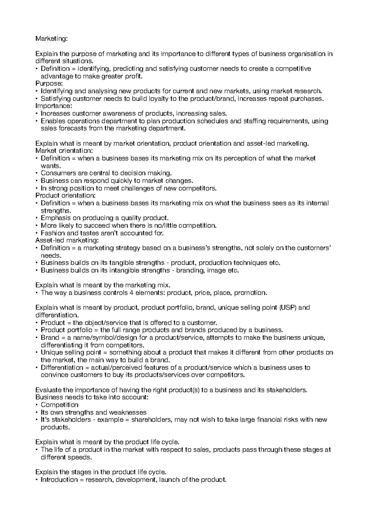 Marketing (Eduqas A Level) - Summary Notes on Key Concepts and ...