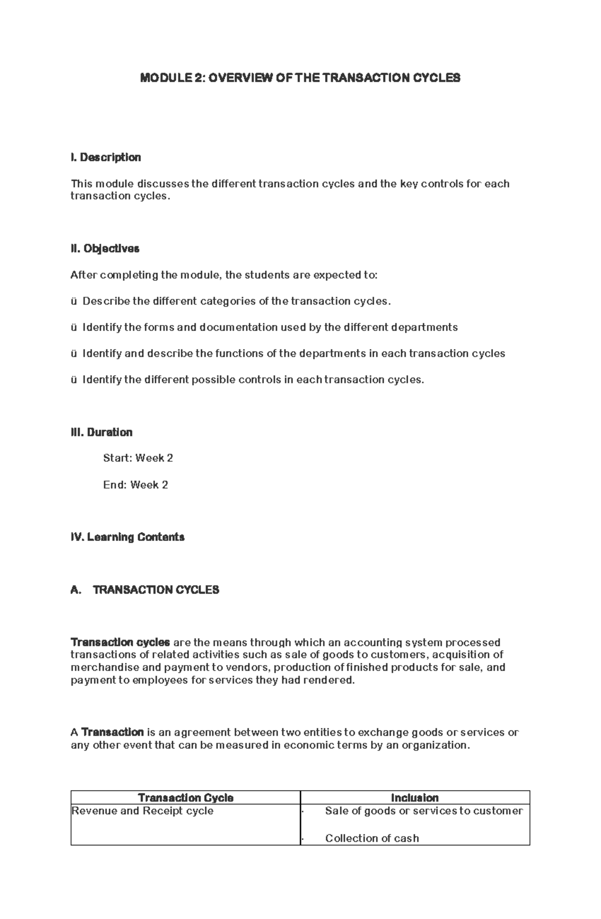 Module 2 - Overview of Transaction Cycles - MODULE 2: OVERVIEW OF THE ...