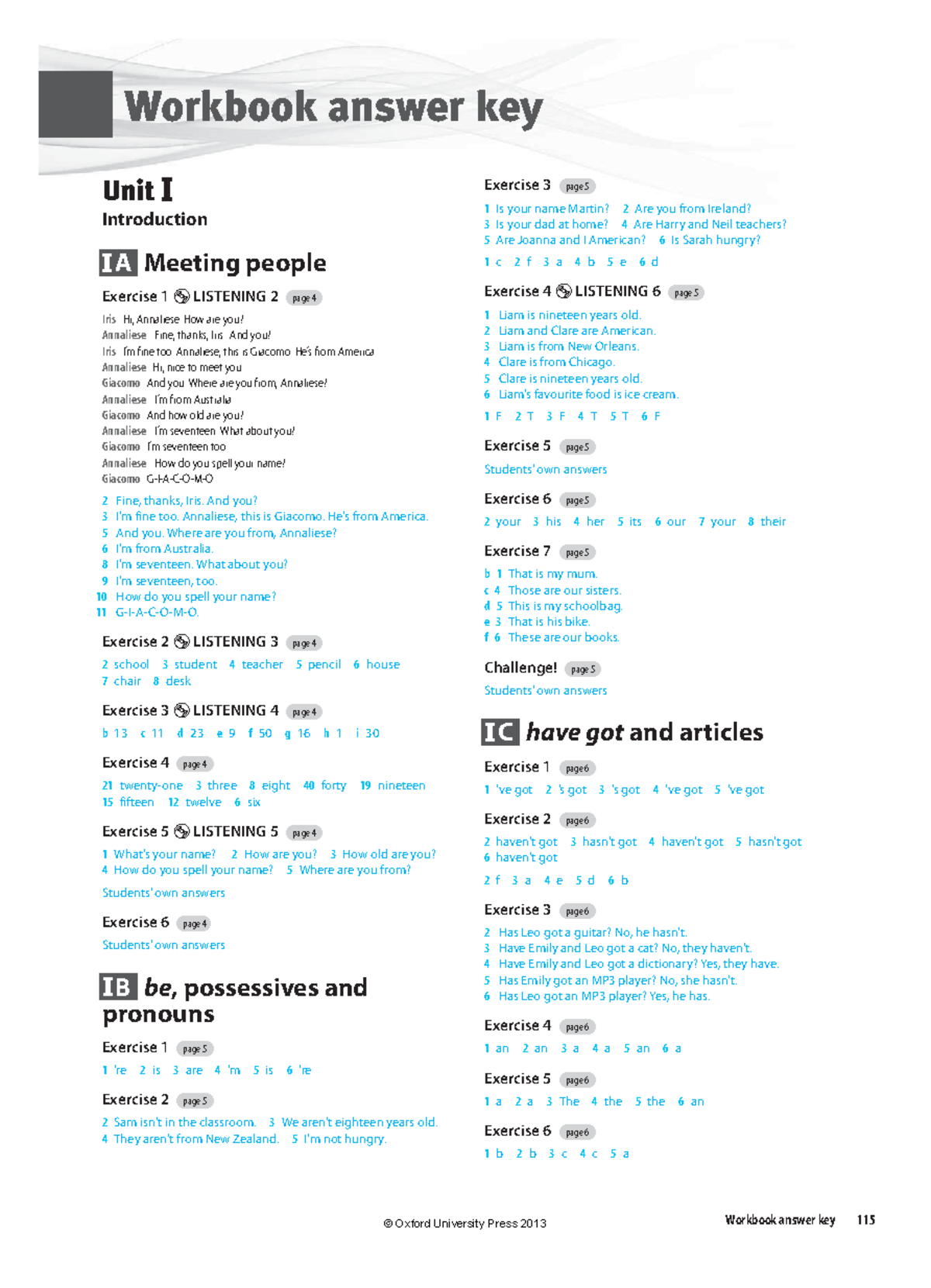 Elementary WB Answer Key - 2nd Ed Solutions (Listening Exercises) - Studocu