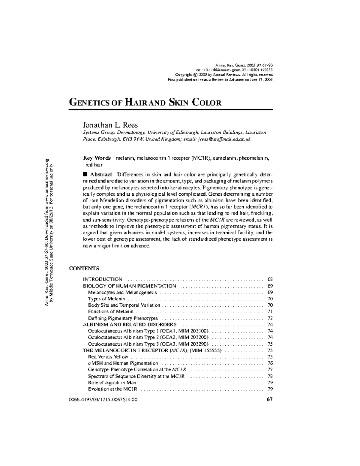 Genetics of Hair and Skin Color: Insights from MC1R Variants (GEN 2003 ...