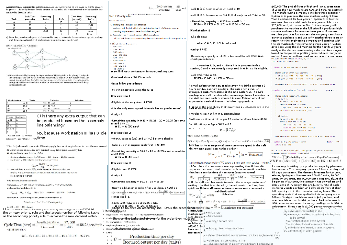 Test 1 Cheat Sheet: Assembly Line Balancing & Queueing Analysis - Studocu