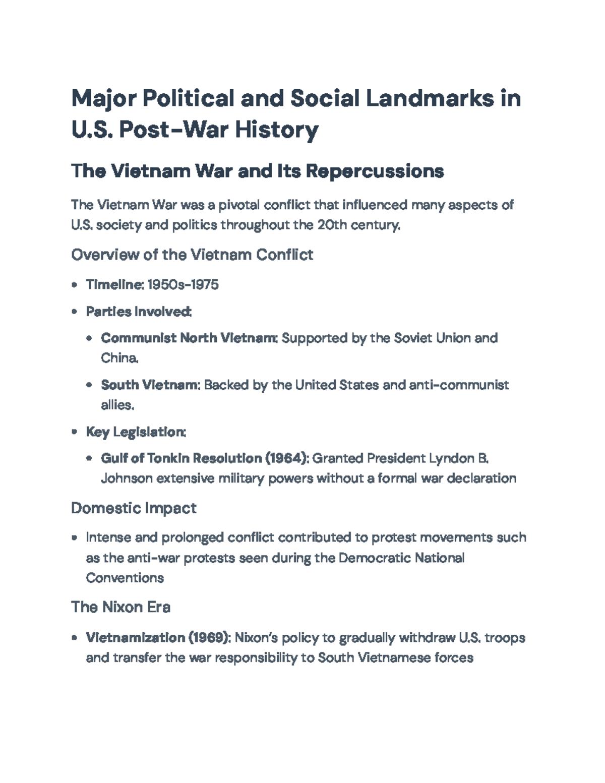 Major Social and Political Events in U.S. History (Post-WWII) - Major ...
