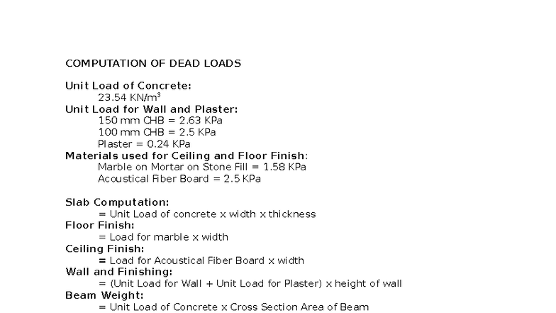 Computation of Dead Loads for Structural Elements (ENG 101) - Studocu