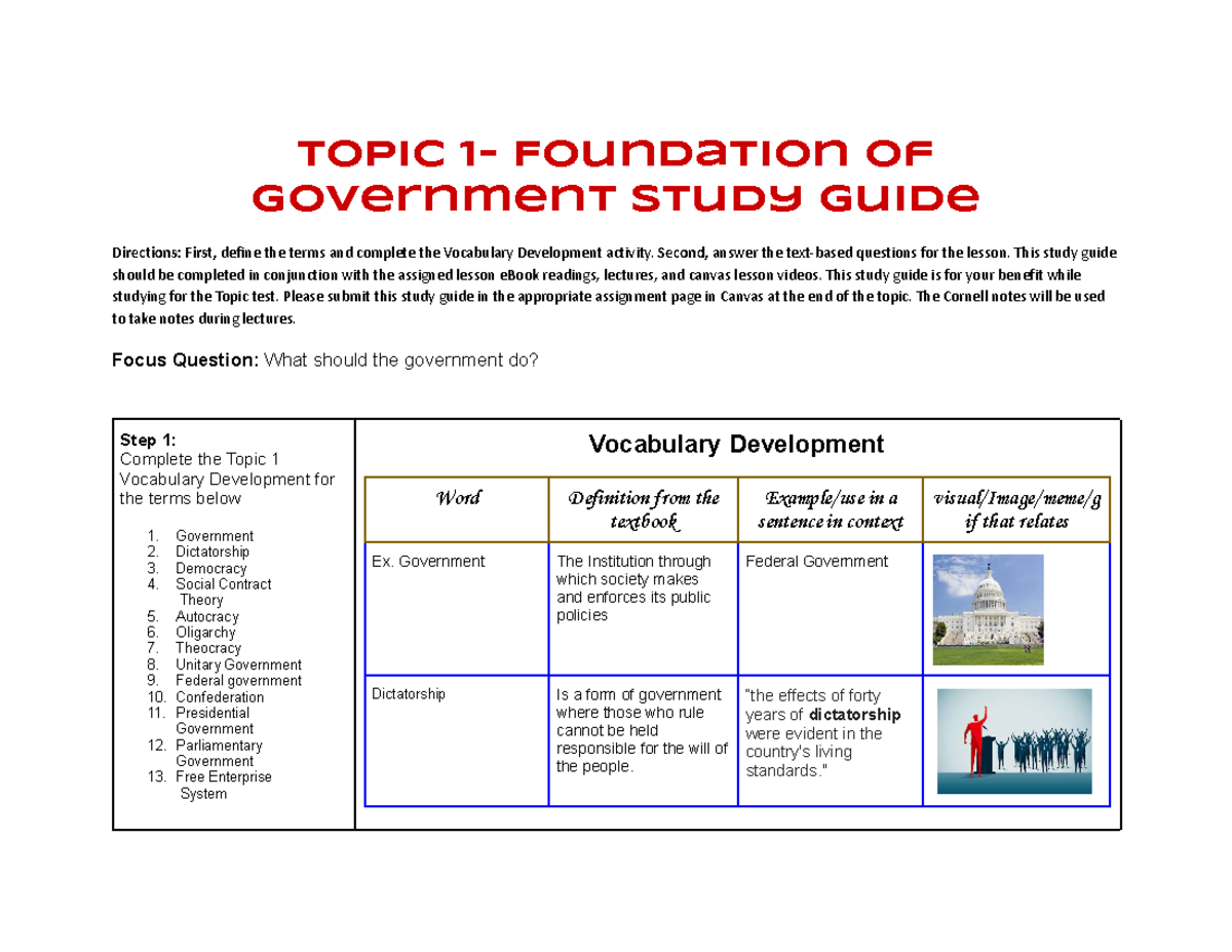 Copy of Topic 1- Foundation of Government Study Guide - Topic 1 ...