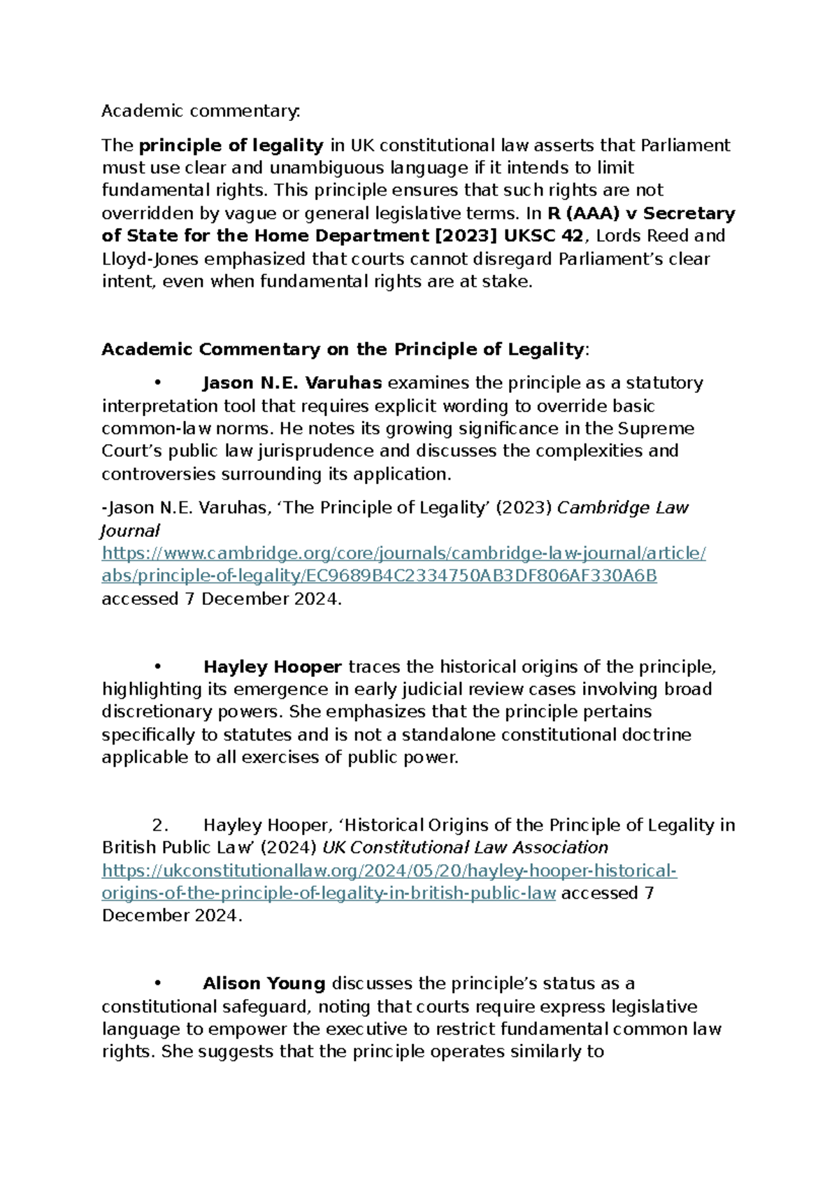 UK Constitutional Law (CONST) Essay: The Principle of Legality ...