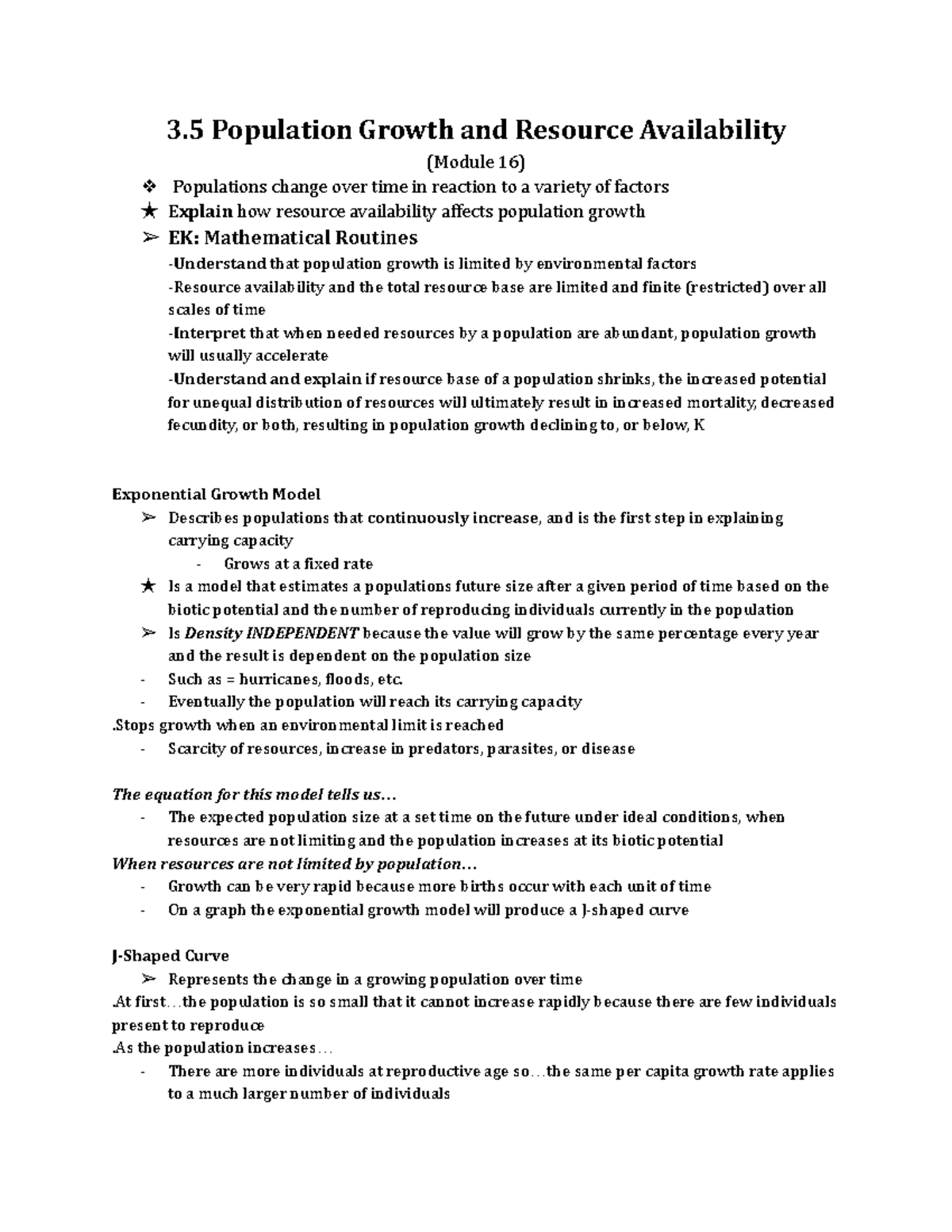 Population Growth Models & Resource Availability Notes (Module 16 ...
