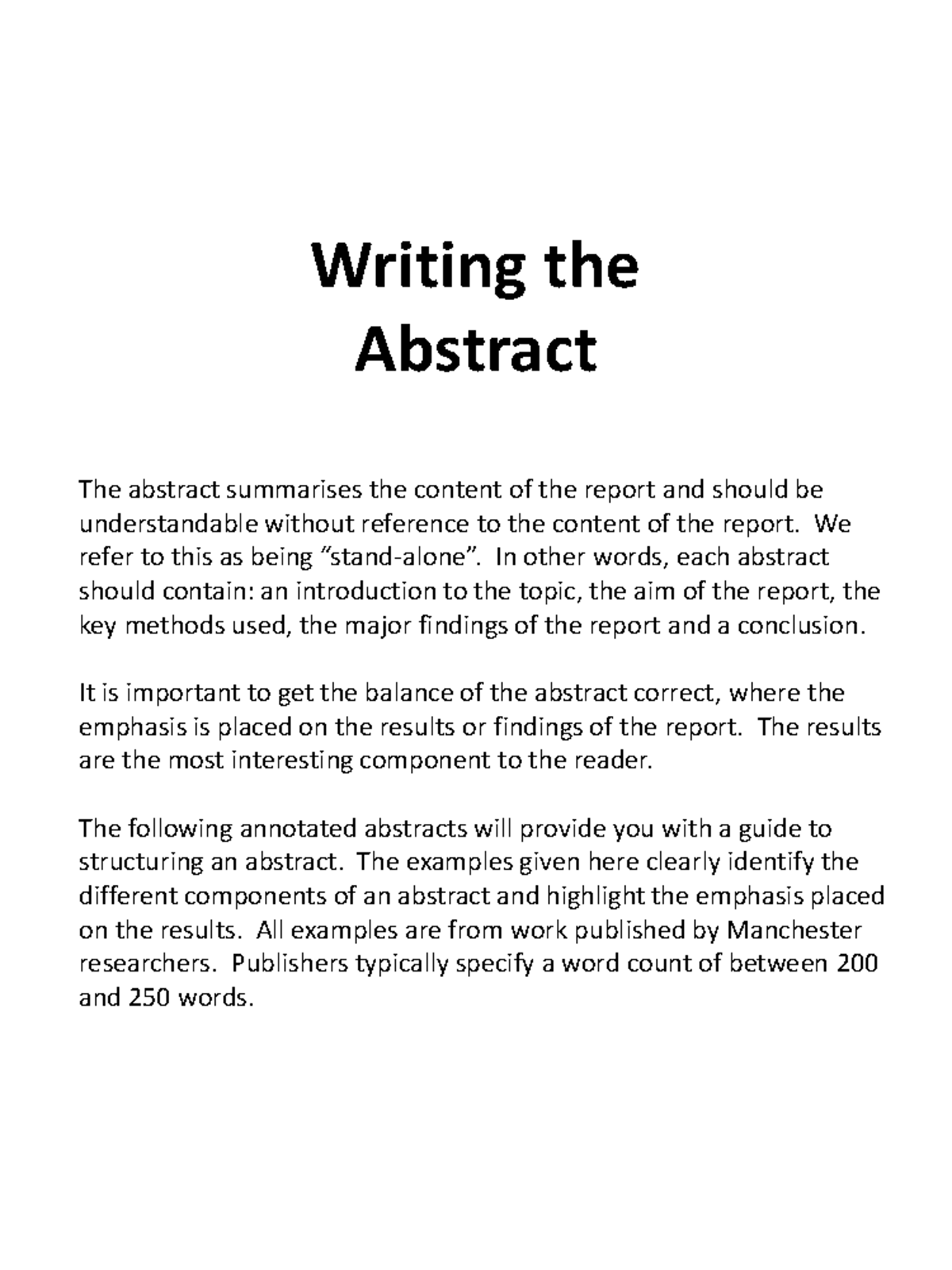 Annotated Abstracts for Writing Reports: A Guide - Studocu
