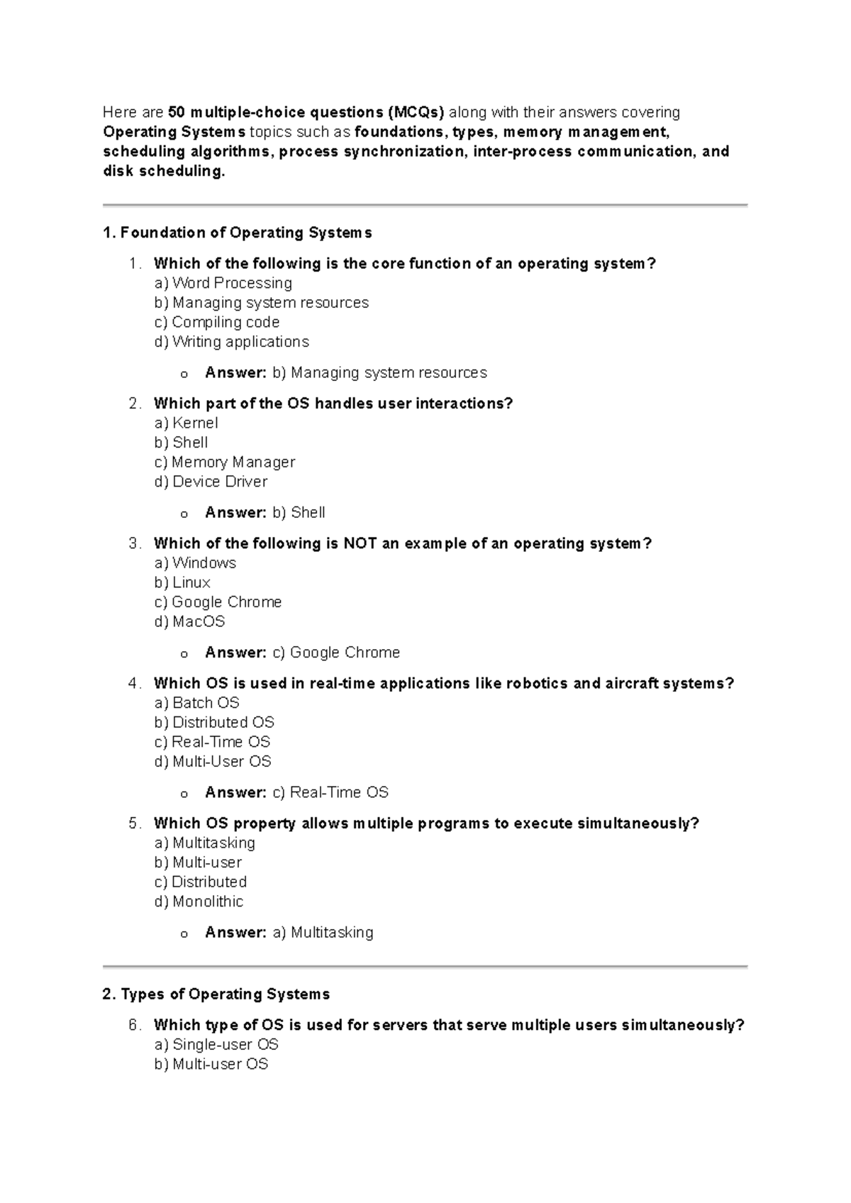 Unit 1, 2, 3 MCQs Practice for CSE 357: Operating Systems & Networks ...