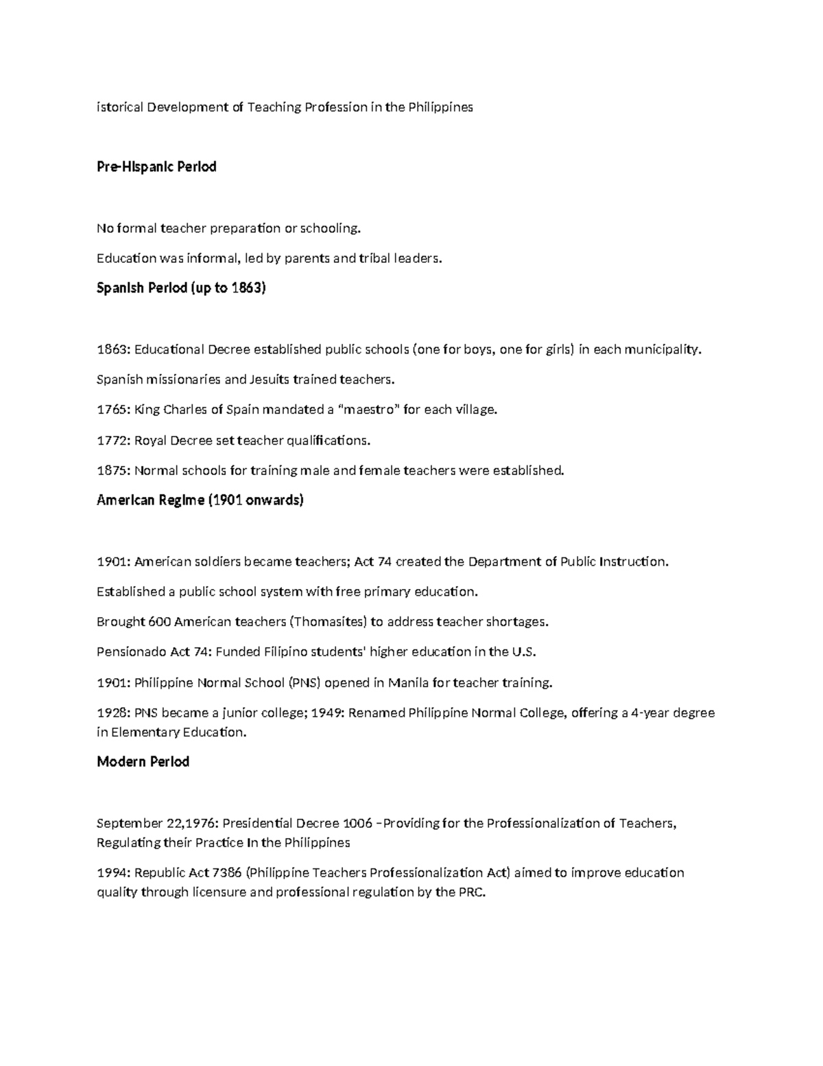 Istorical Development of Teaching Profession in the Philippines ...