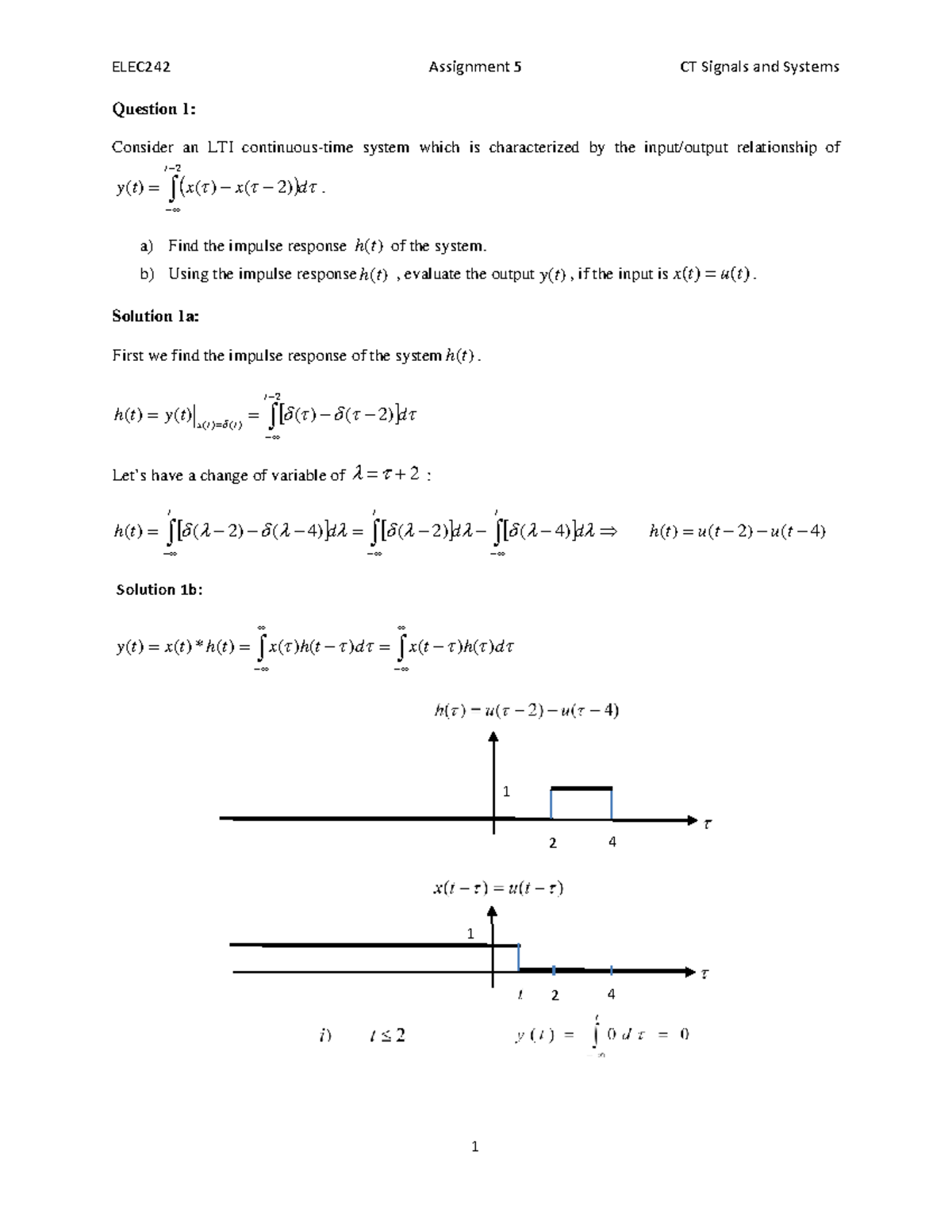 ELEC242 Assignment 5 Solutions: CT Signals and Systems Analysis - Studocu