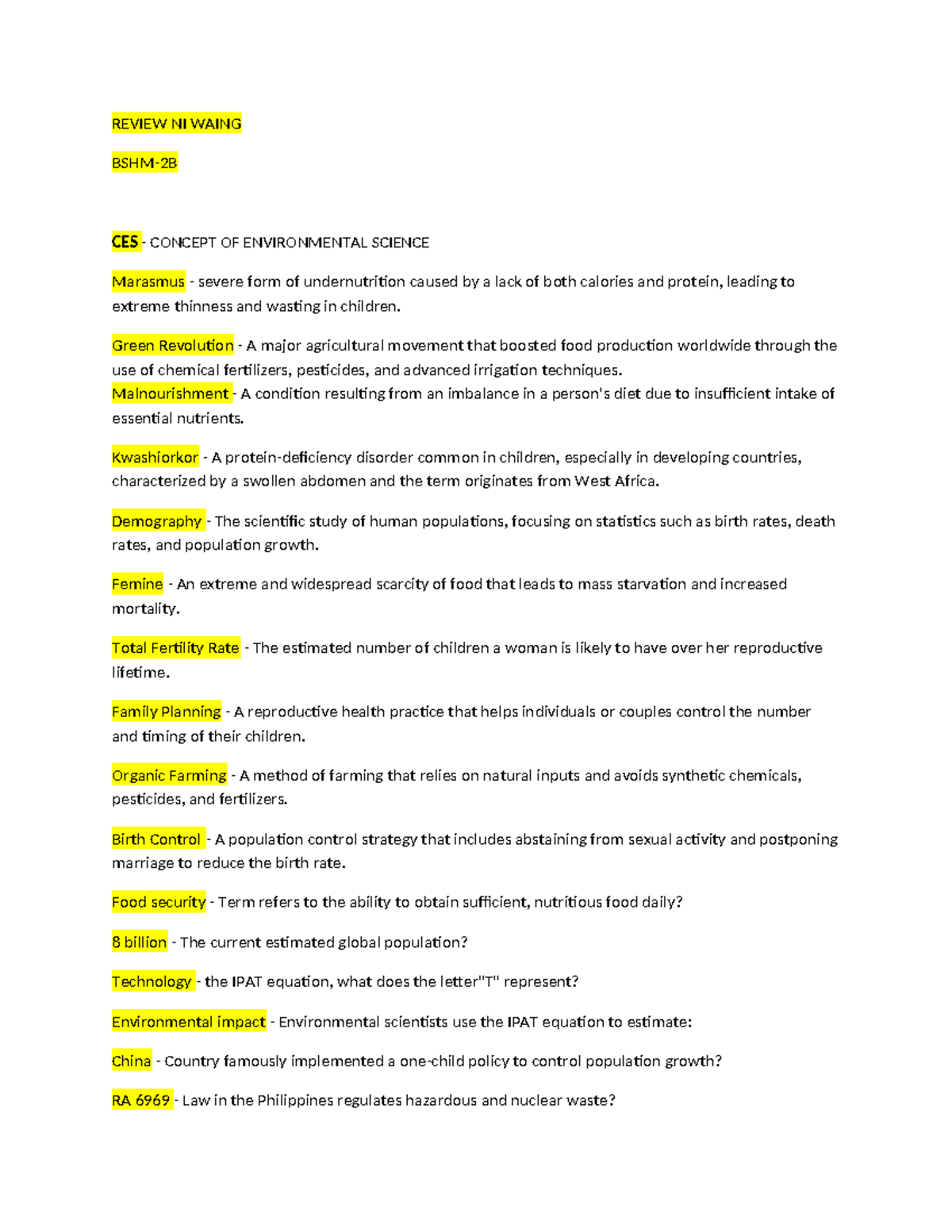 Review NI Waing CES: Environmental Science Concepts and Issues - Studocu