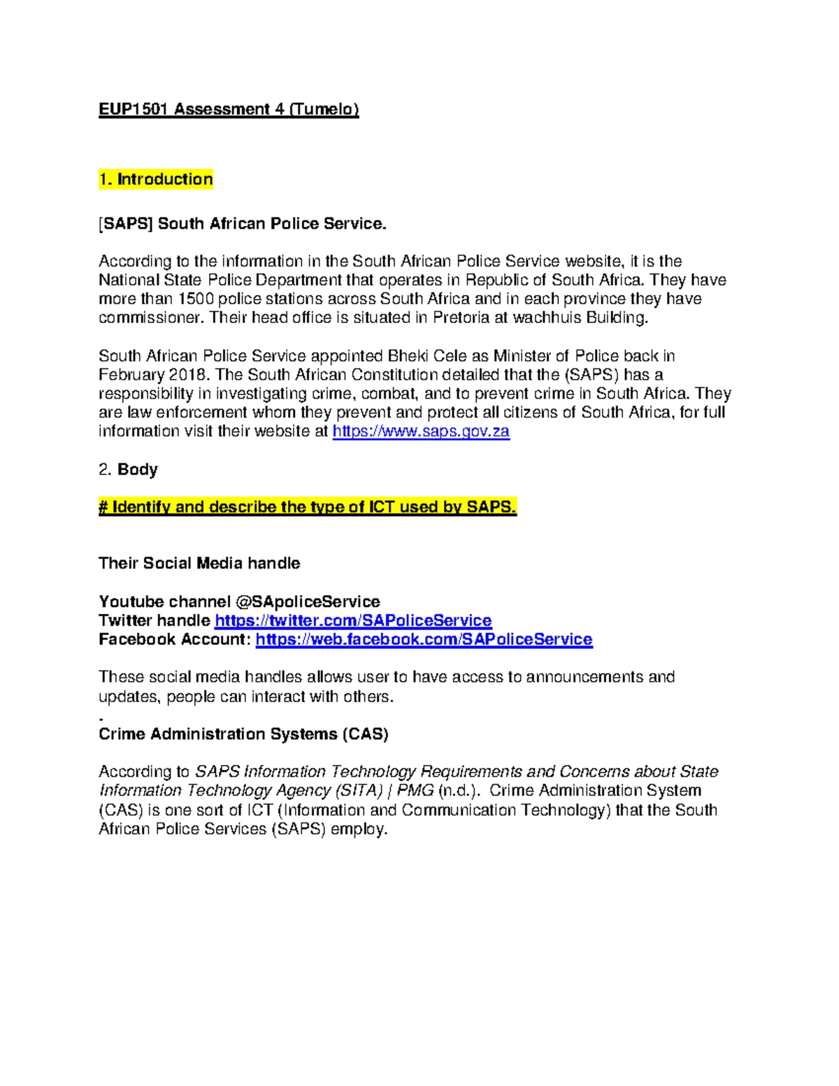 EUP1501 Assignment 3 Memo - Excel & PowerPoint Practical Assessment ...