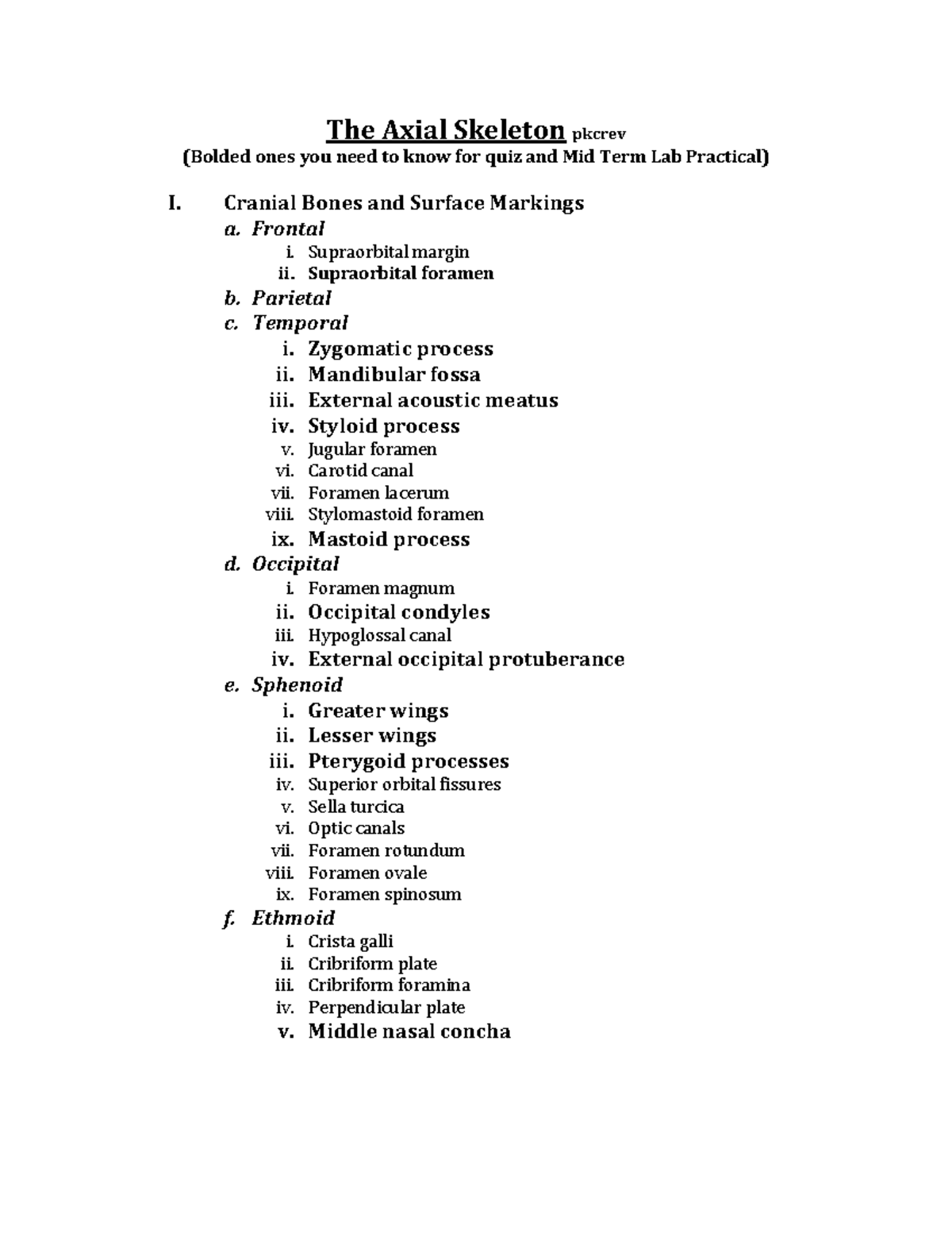 Axial Skeleton Overview for Midterm Lab Practical (PKCREV) - Studocu