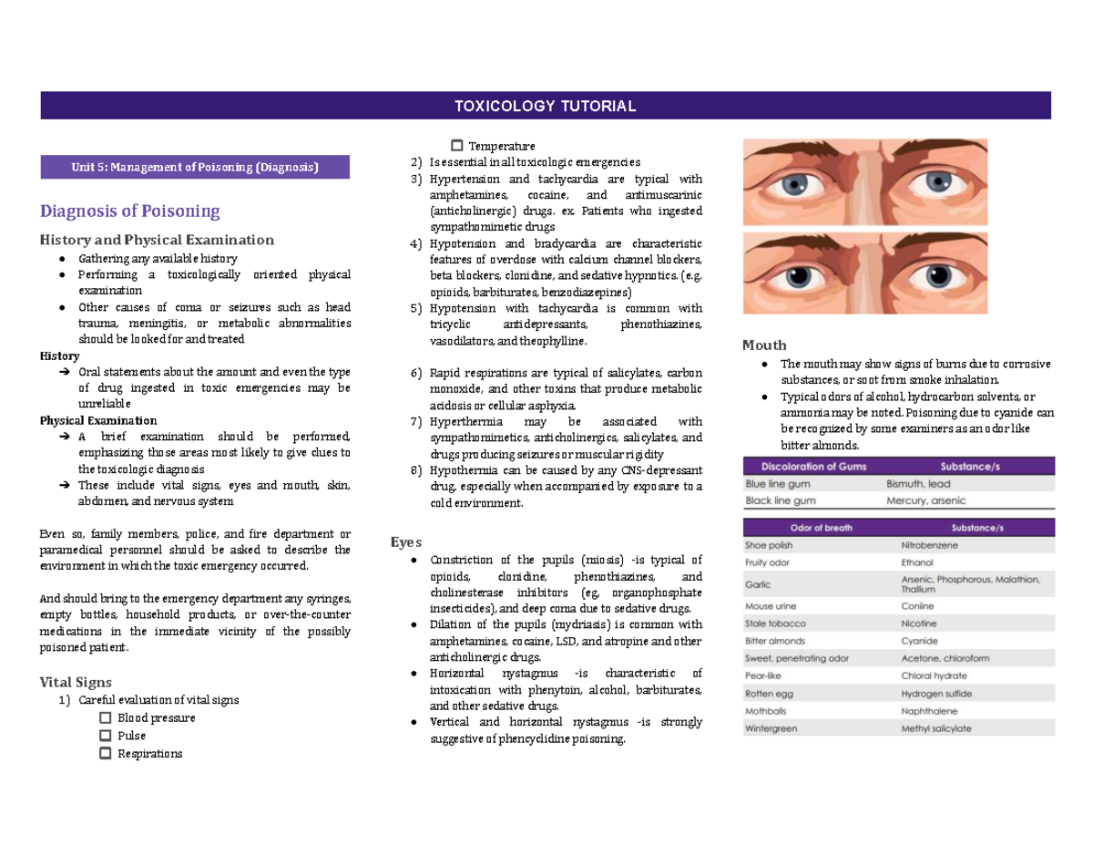 TOXICOLOGY TUTORIAL: Units 5-6 Final Exam Study Guide - Studocu