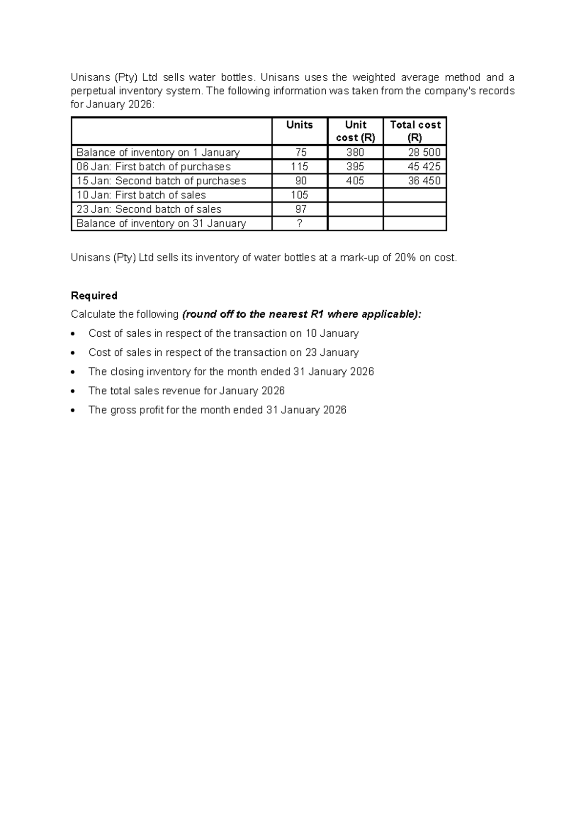 MAC1501 Class Activity: Weighted Average Method Analysis - Studocu