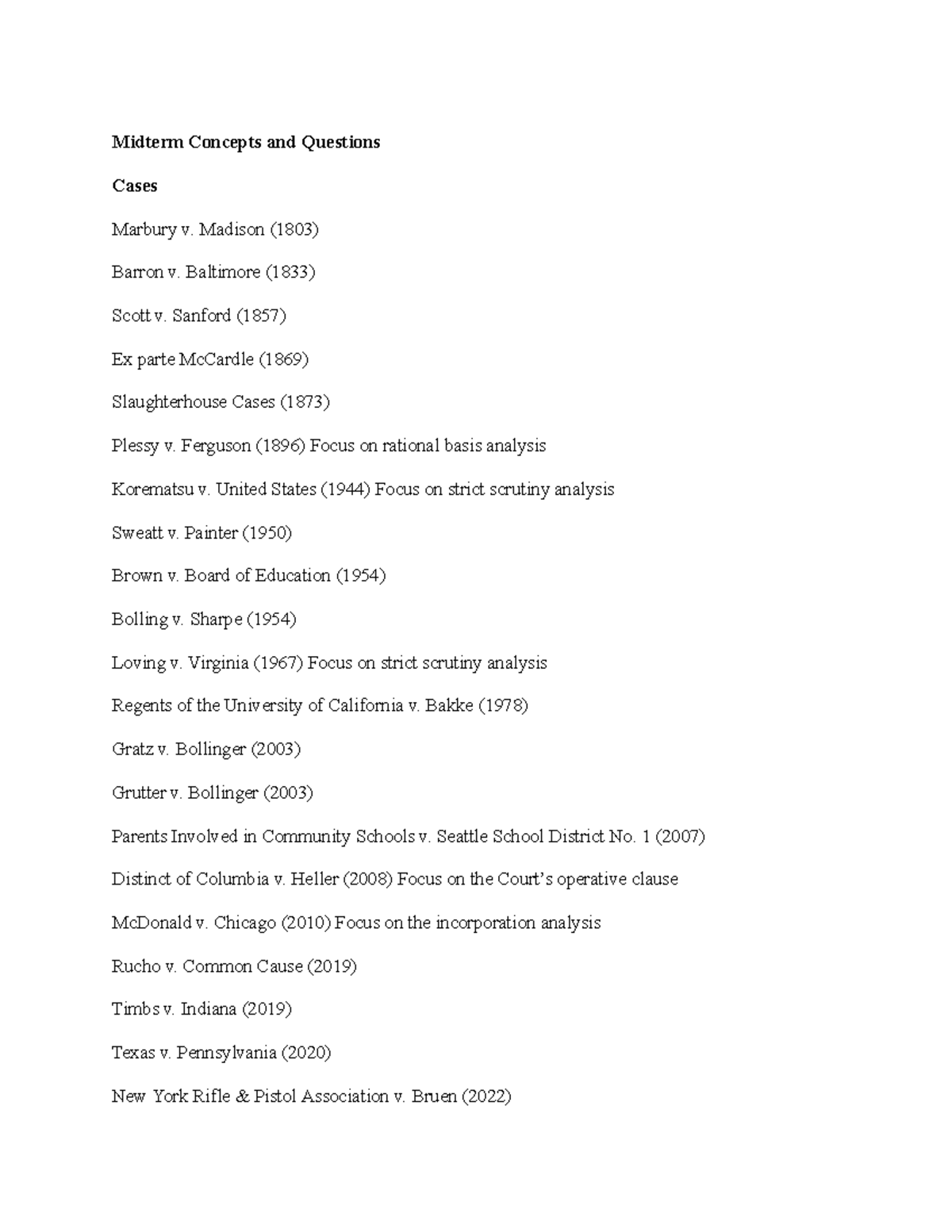 Midterm Notes on Civil Liberties & Landmark Cases (POL 101) - Studocu