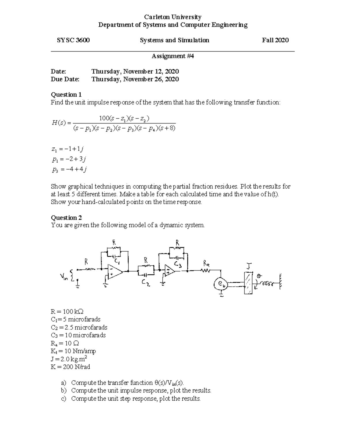 Assignment 4 - Carleton University Department of Systems and Computer Engineering SYSC 3600 ...