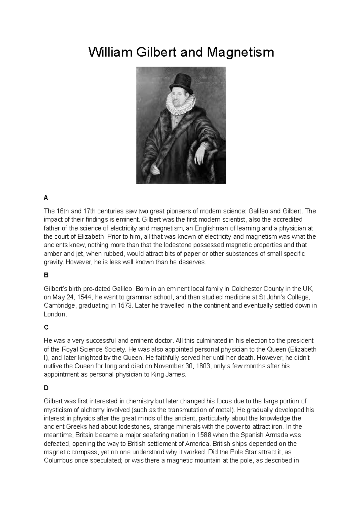 William Gilbert and Magnetism: Pioneering Science in the 16th Century ...