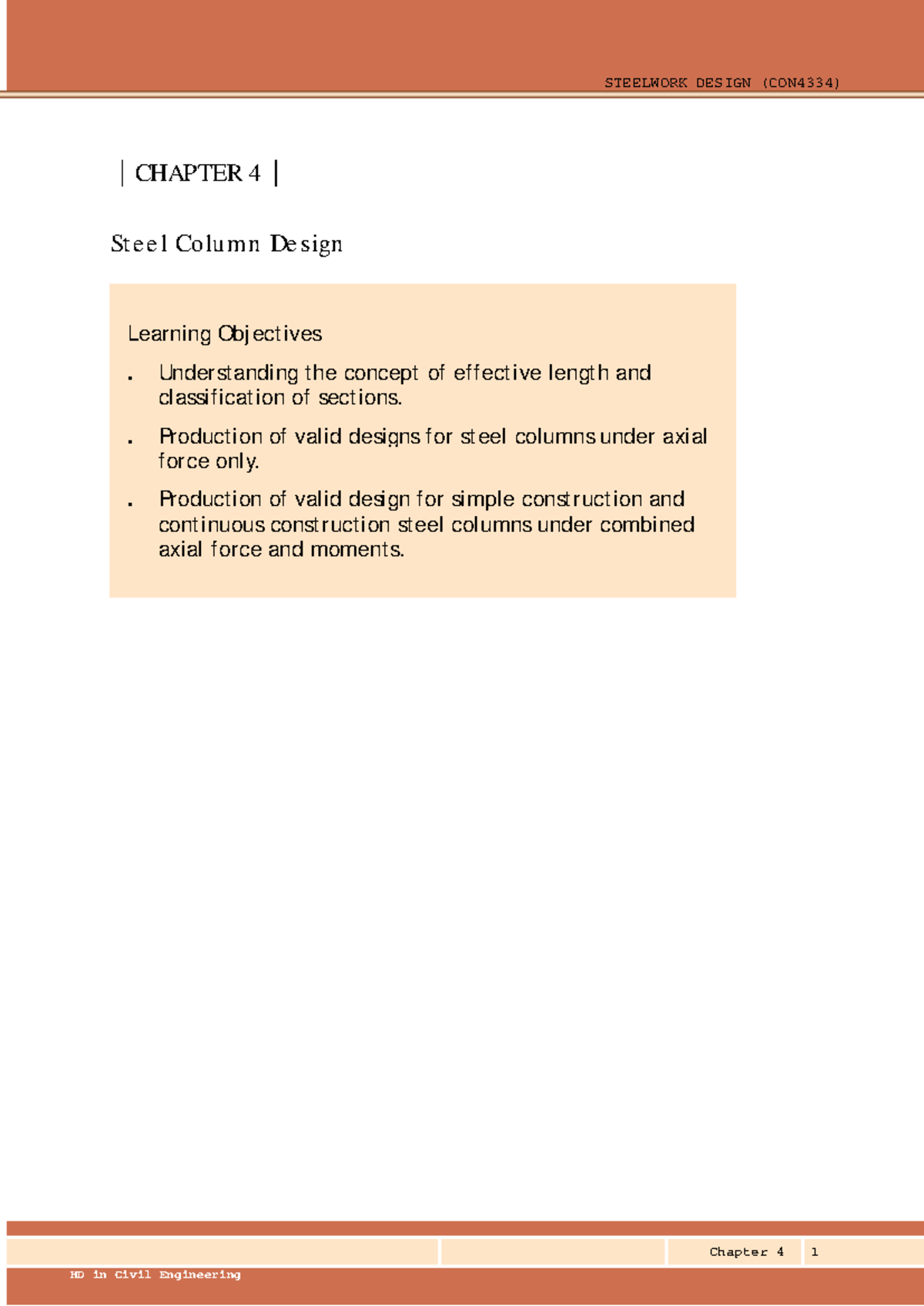 CON4334 Chapter 4: Steel Column Design Overview and Guidelines - Studocu