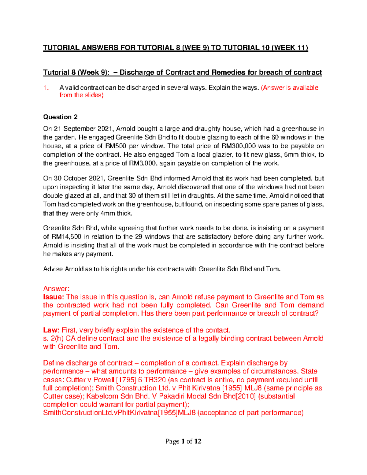 Tutorial Answers for TUTORIAL 8 to TUTORIAL 10 (WEEKS 9-11) - Studocu