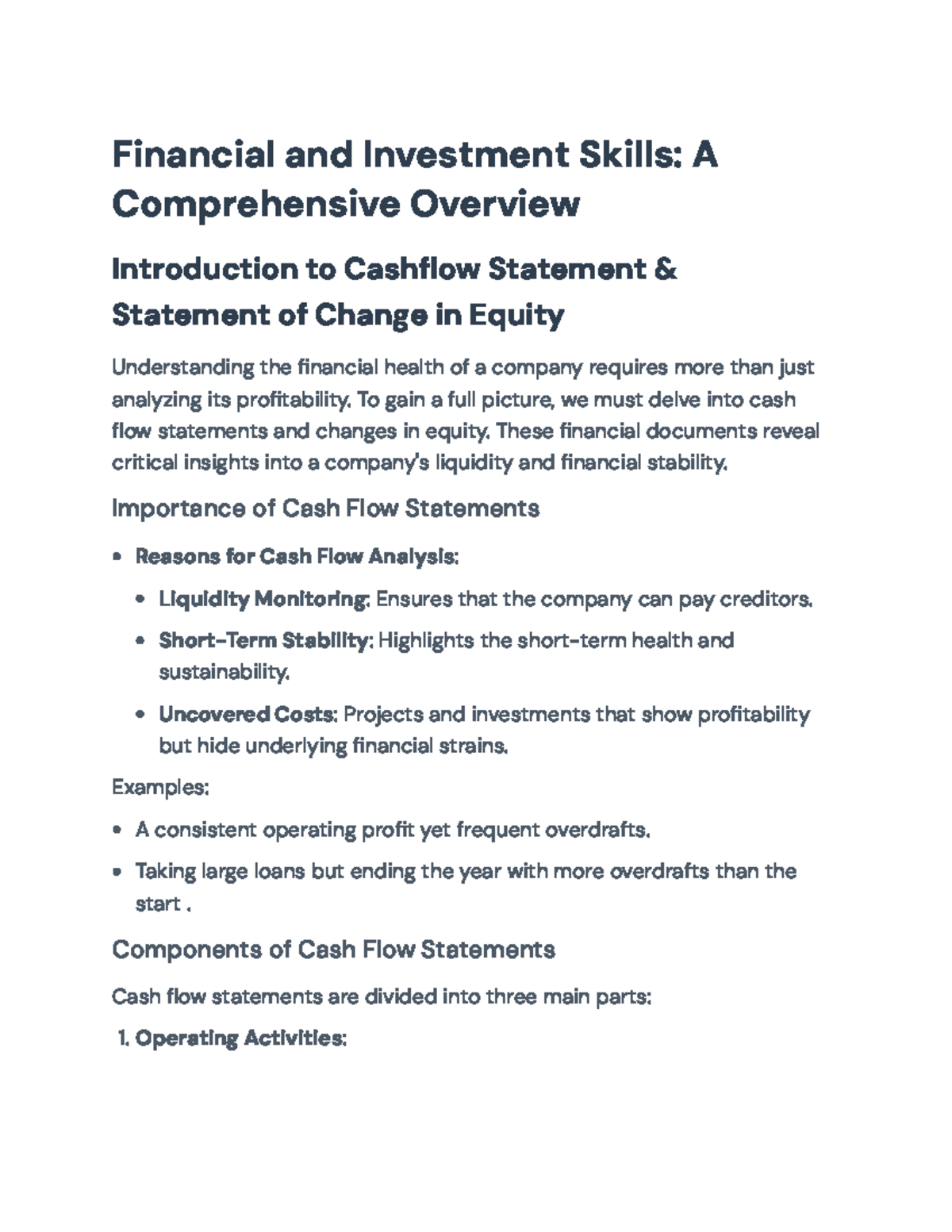 Financial and Investment Skills: Cash Flow & Equity Statements Overview ...