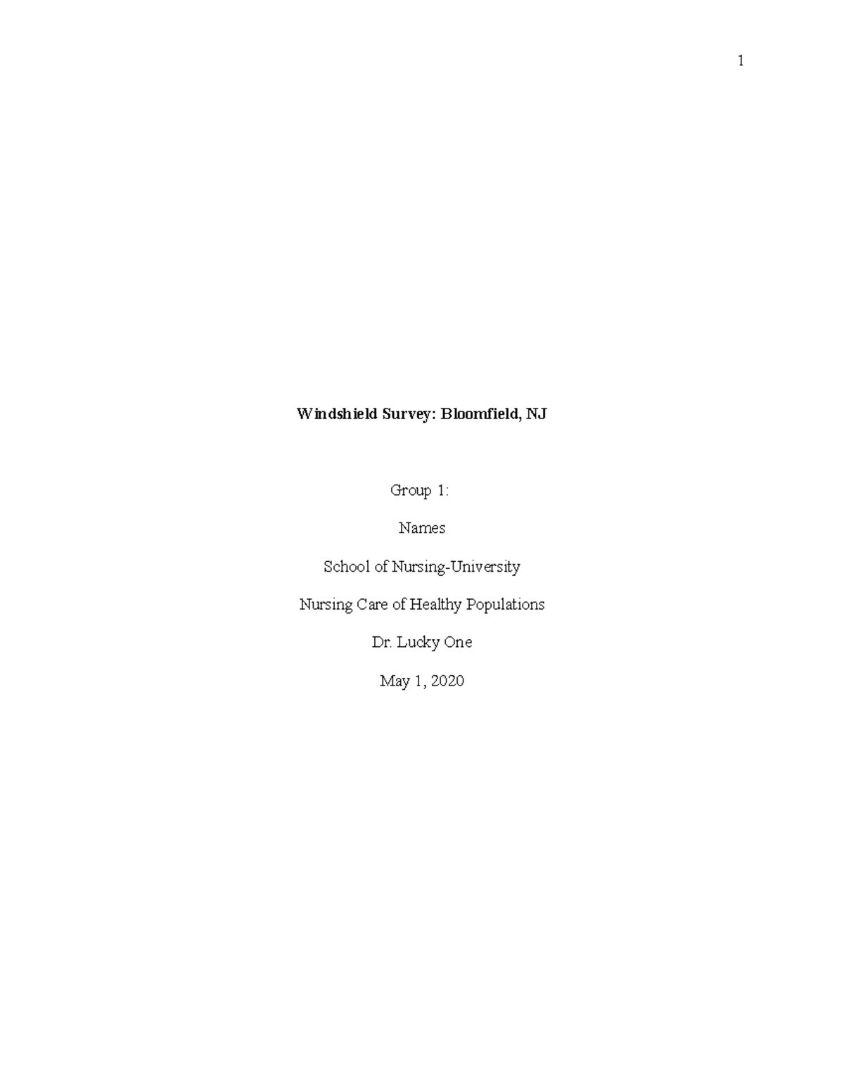 Windshield Paper Due 5 1 - Windshield Survey: Bloomfield, NJ Group 1 ...