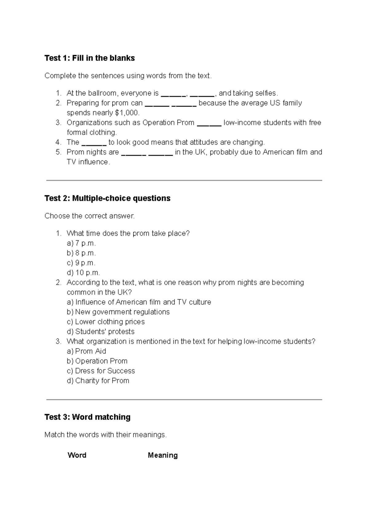 PROM H W - Test Material for Homework Assistance - Studocu