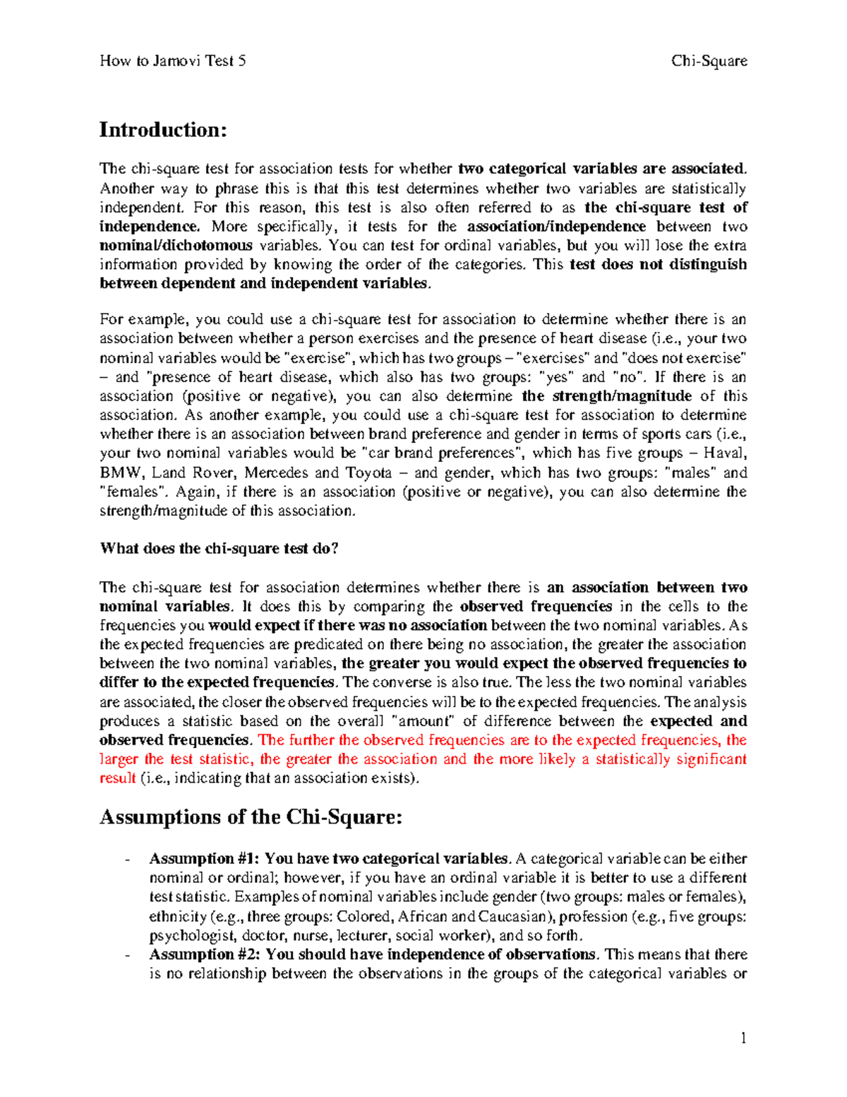 Chi-Square Test for Association in Jamovi (Lecture 13) - Studocu