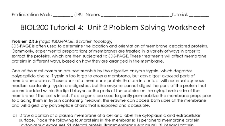BIOL200 Tutorial 4: Membrane Protein Orientation & Trypsin Effects ...