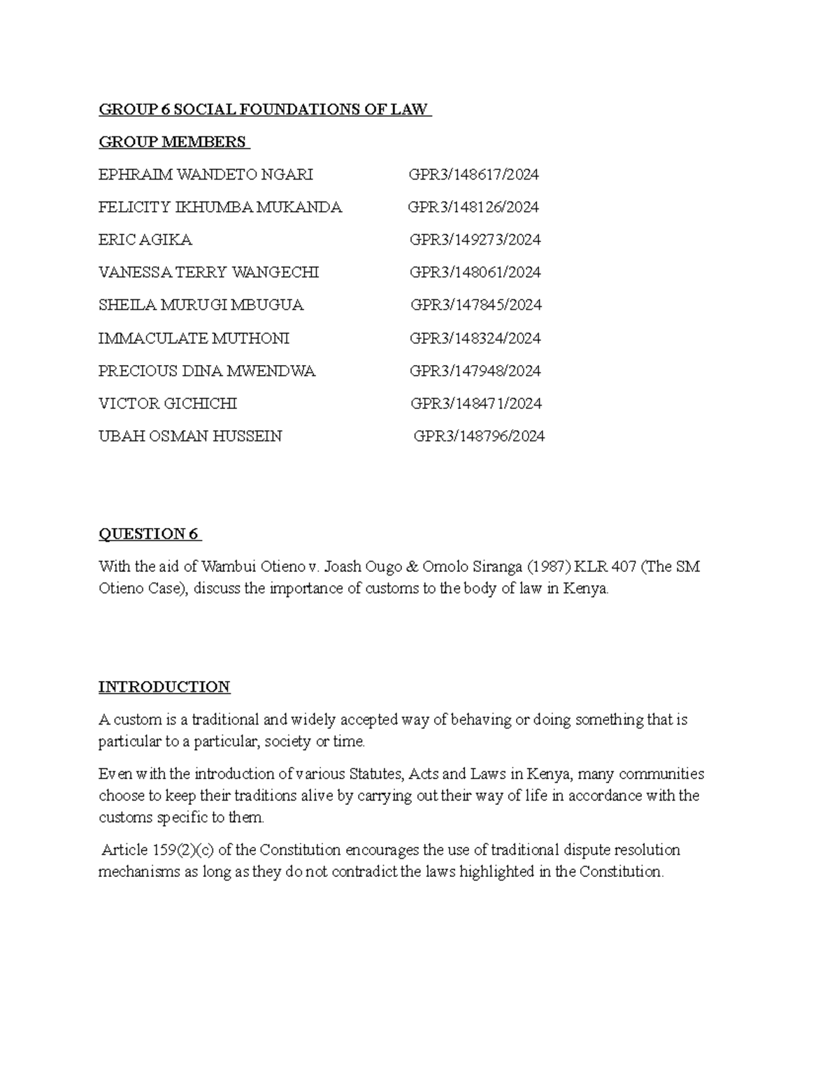 SOC 101: The Role of Customs in Kenyan Law - Case Study Analysis - Studocu