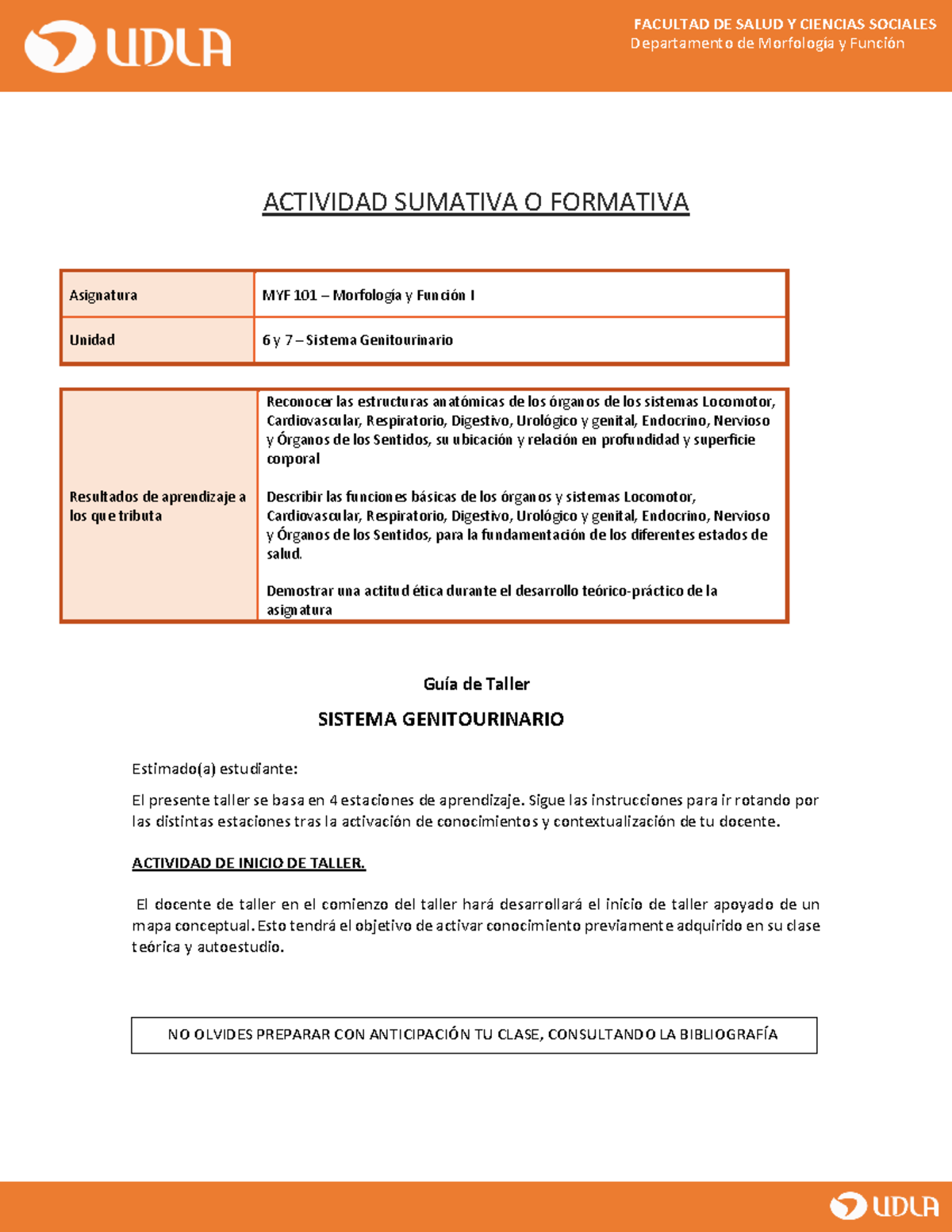 Guía de Taller: Sistema Genitourinario - MYF 101 Actividad Formativa - Studocu