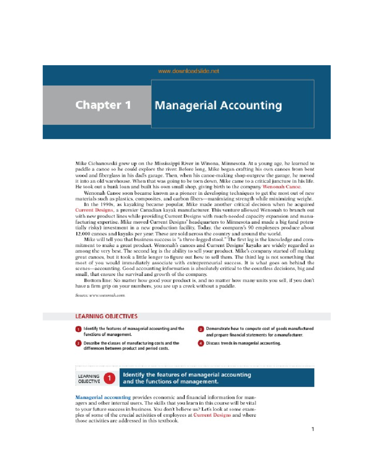 Managerial Accounting: Chapter 1 Overview and Key Concepts - Studocu