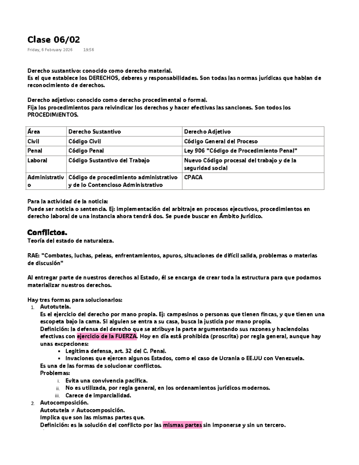 Derecho Procesal: Apuntes 1er Corte - Clase 0602 - Studocu