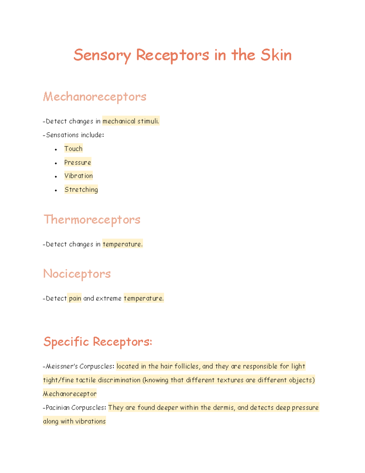Copy of Sensory Receptors in the Skin - Sensory Receptors in the Skin ...