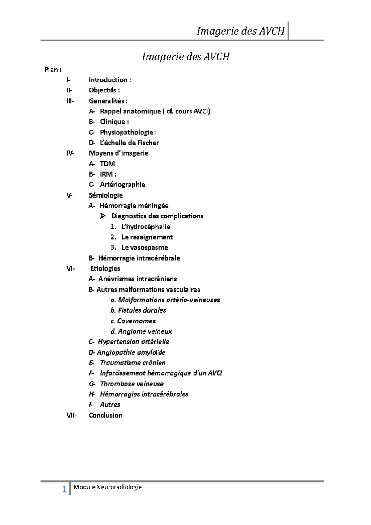AVCH - Résumé Cours de Sémiologie et Imagerie des AVC Hémorragiques ...